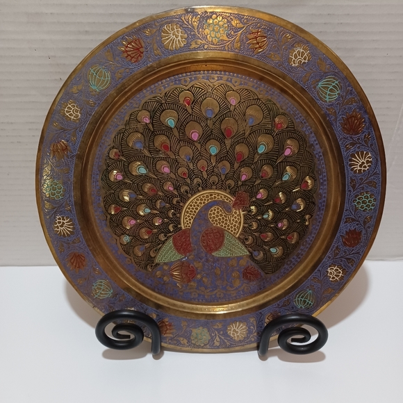 Vintage | Accents | Vintage Painted Brass Peacock Plate | Poshmark